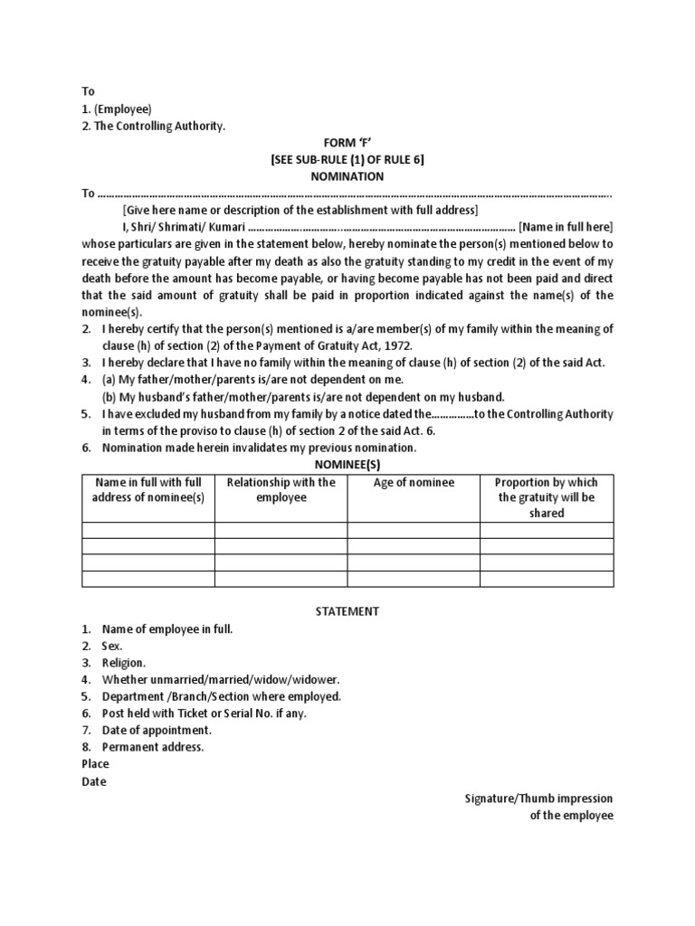 Gratuity Nomination Form F Instructions | PDF | Government | Justice