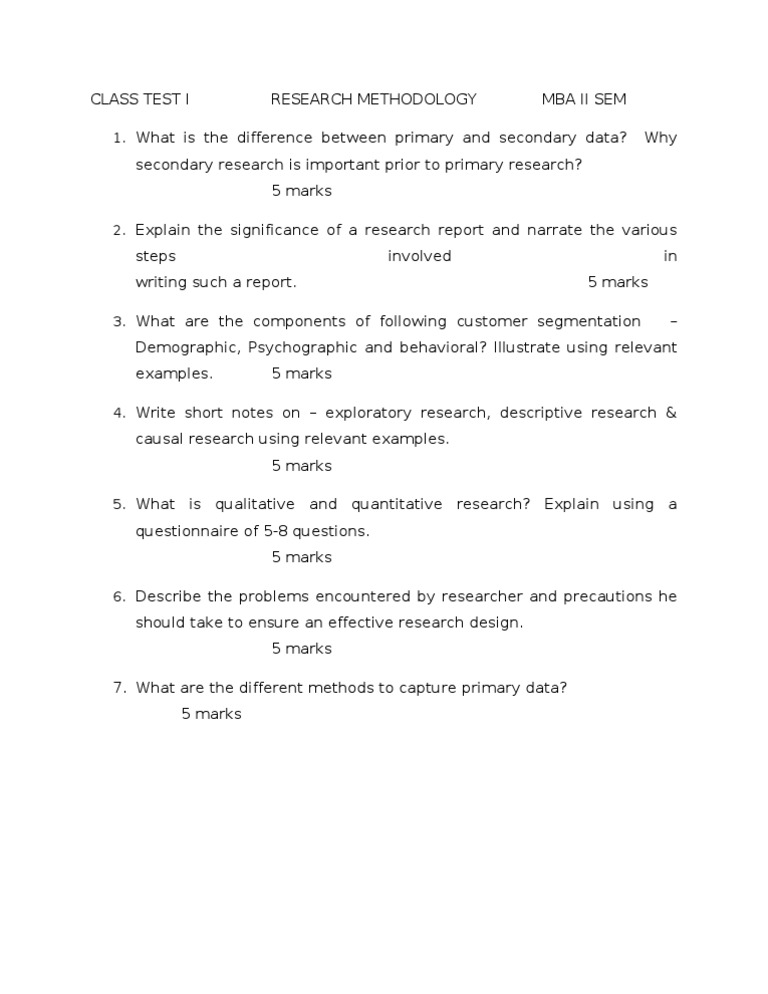 Research Methodology Class Test 1 | PDF
