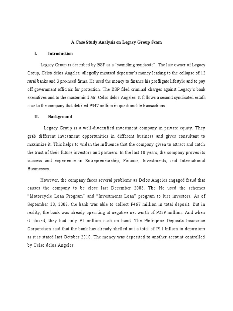 A Case Study Analysis On Legacy Group Scam I. Legacy Group Is Described ...