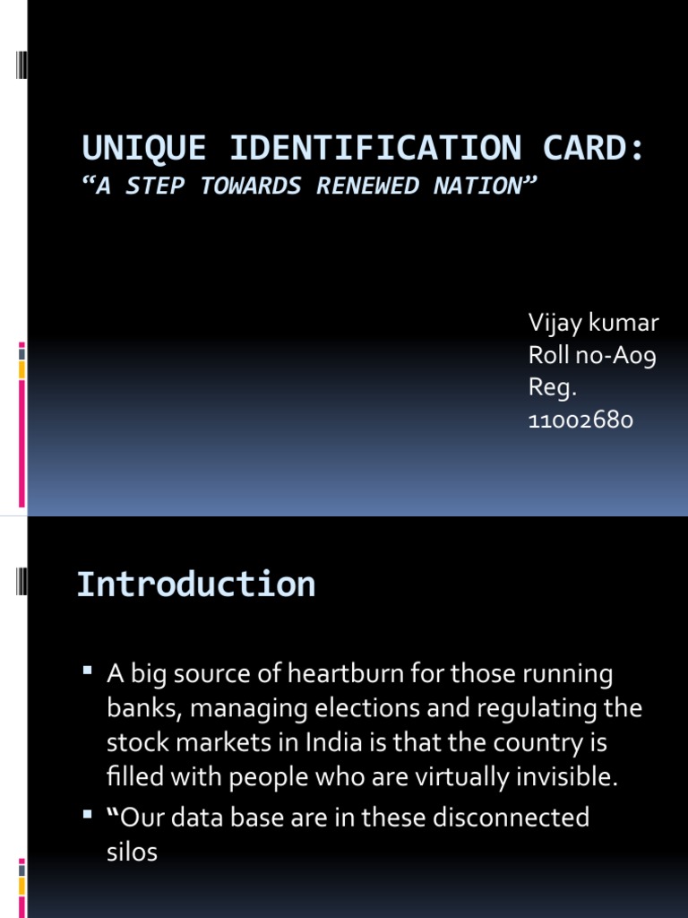 Unique Identification Card Project in India | PDF | Identity Document ...
