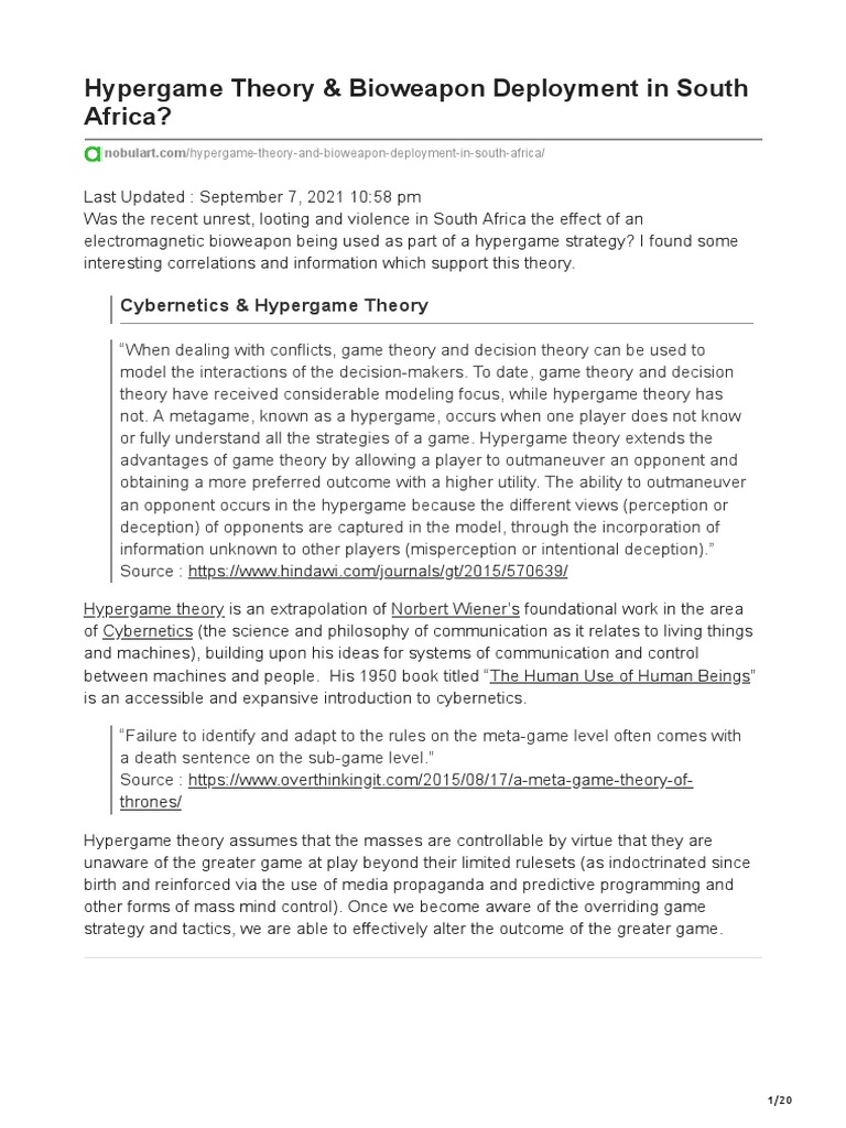 Hypergame Theory Bioweapon Deployment in South Africa | PDF | Social ...