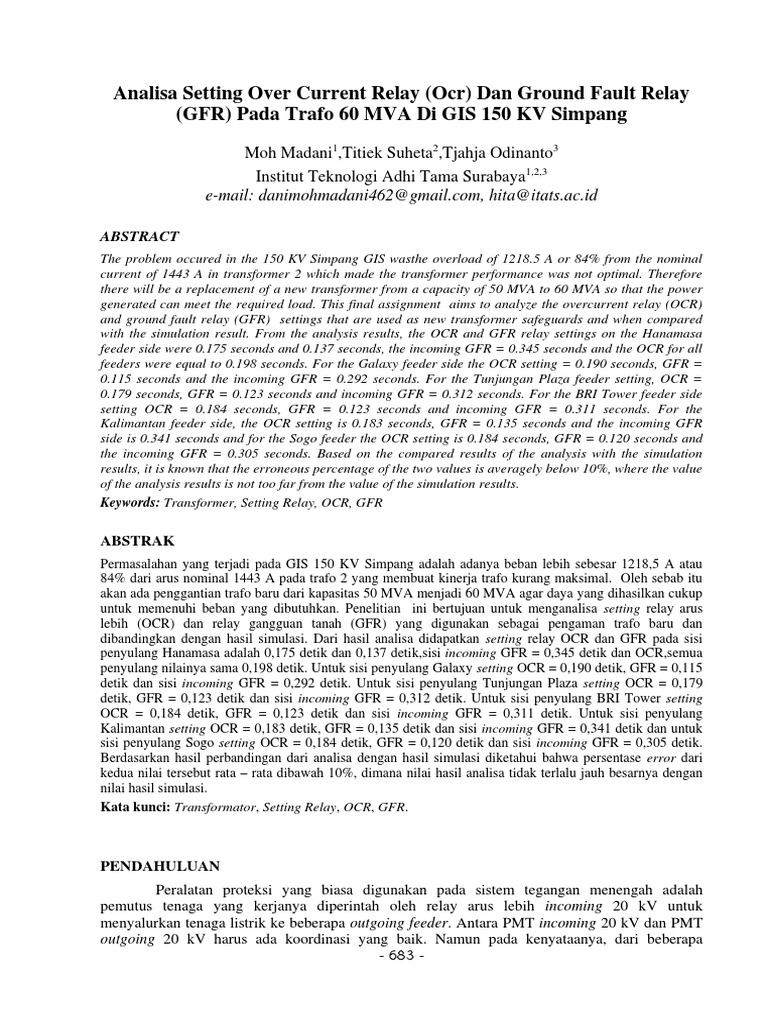 Analisa Setting Over Current Relay (Ocr) Dan Ground Fault Relay (GFR ...