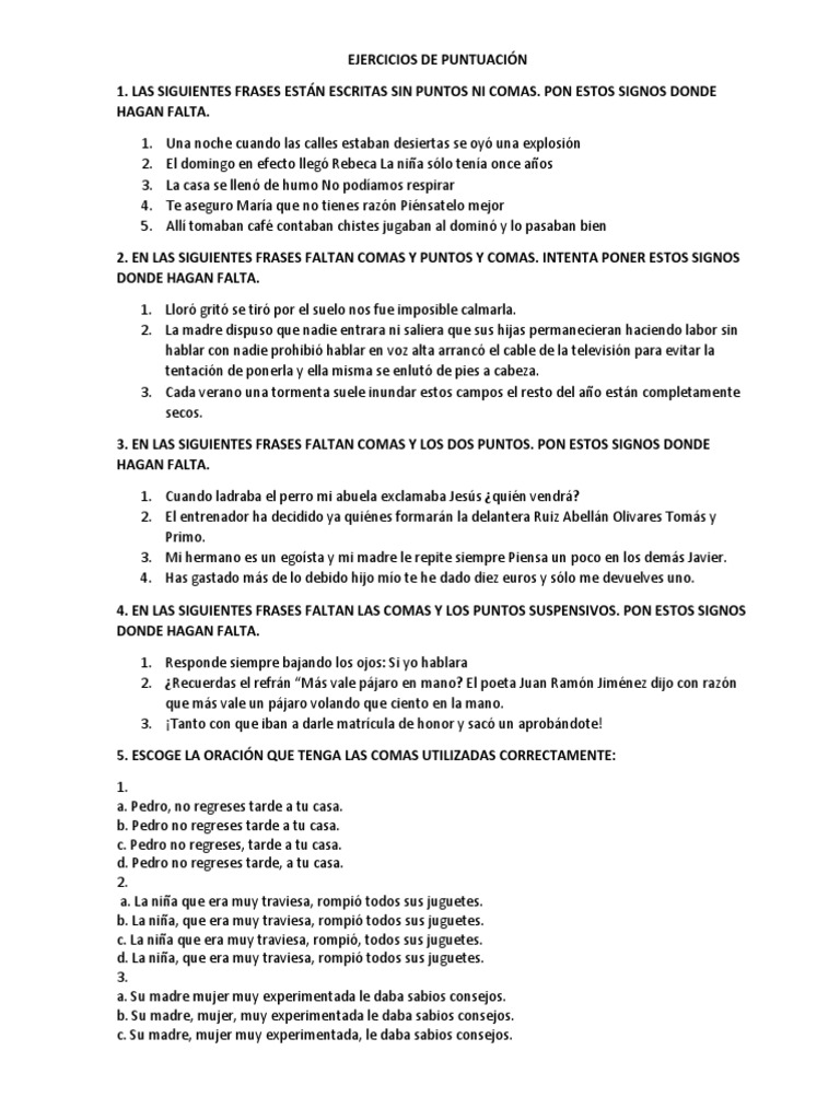 Ejercicios de Puntuación | PDF | Coma | Predicado (Gramática)