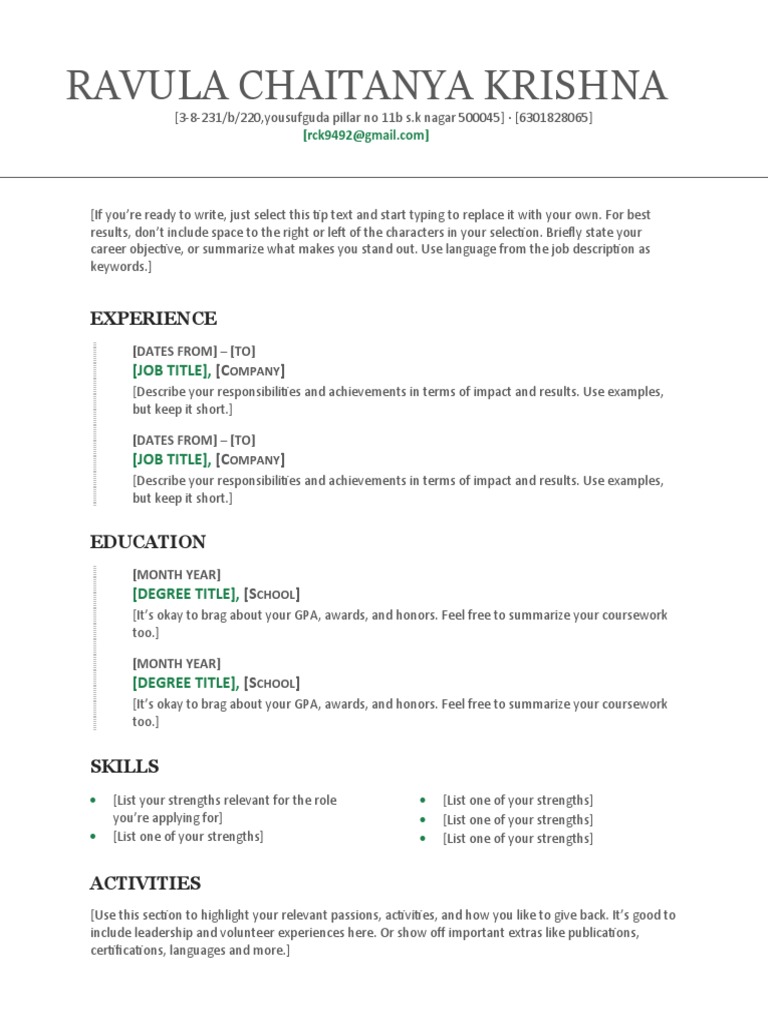 Ravula Chaitanya Krishna: Experience | PDF