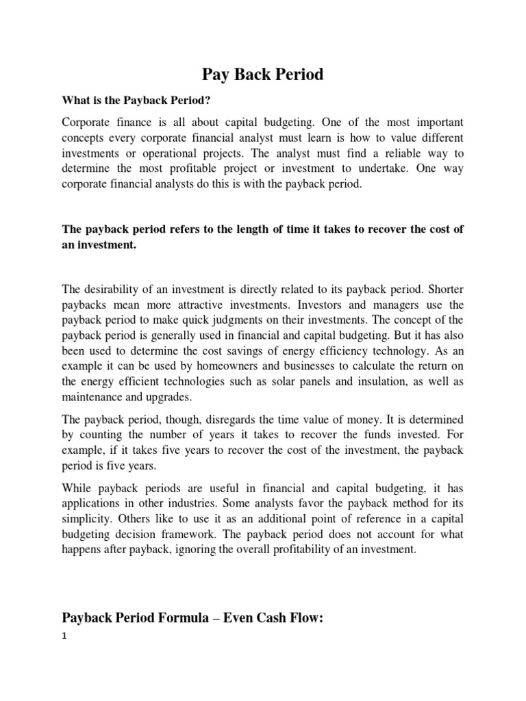 Pay Back Period: What Is The Payback Period? | PDF | Capital Budgeting ...