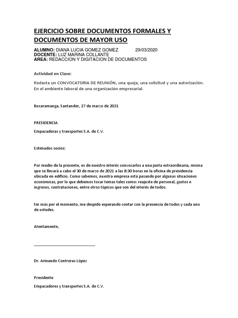 Ejemplos De Documentos Formales Pdf Crecimiento Personal Y