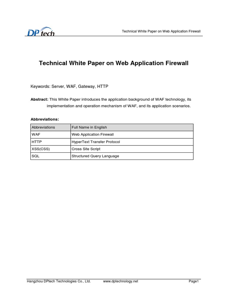 Technical White Paper On Web Application Firewall | PDF | Internet ...