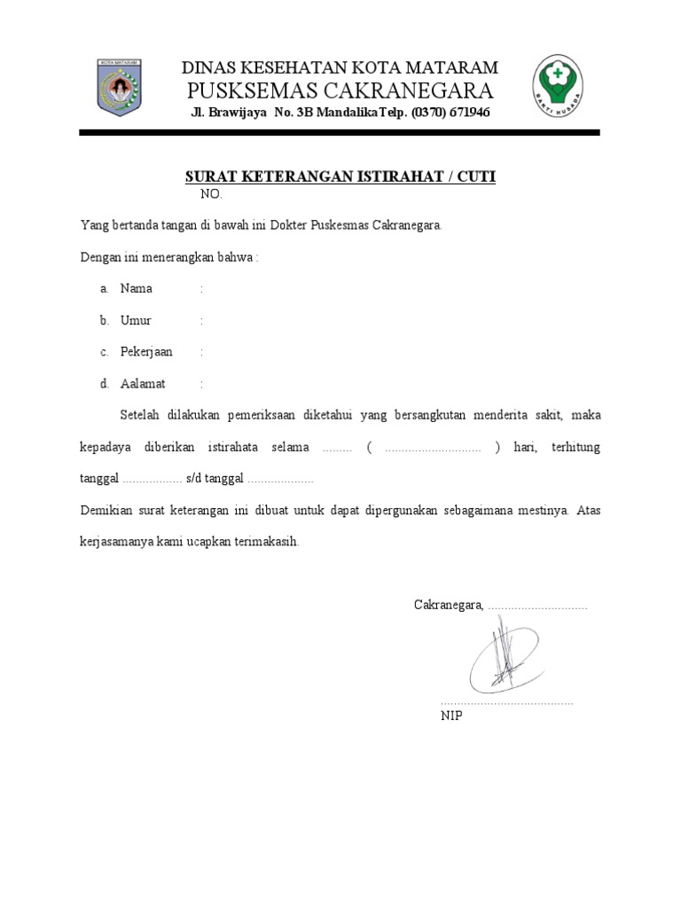Surat Keterangan Istirahat | PDF