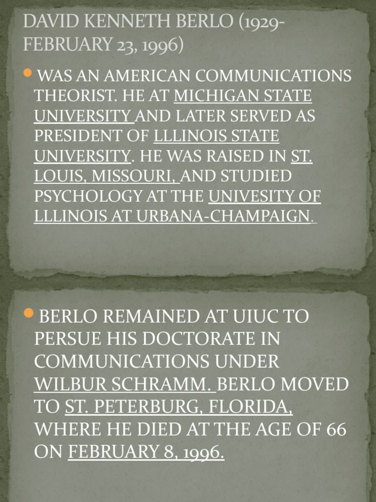 David Kenneth Berlo (1929-February 23, 1996 | PDF
