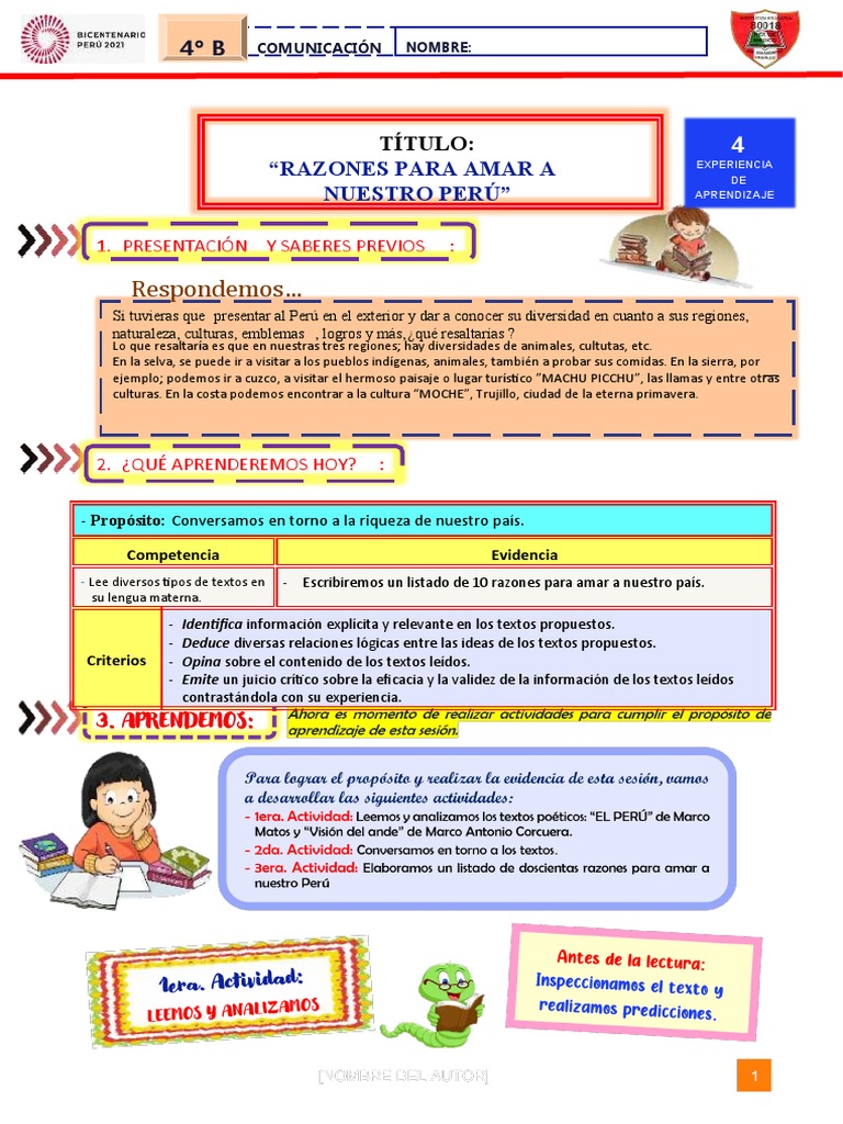 4b Leemos Juntos Experiencia 4 Comunicación Pdf Perú