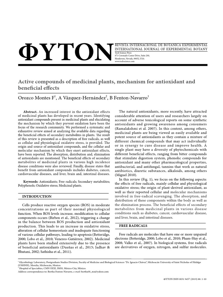 Active Compounds of Medicinal Plants, Mechanism For Antioxidant and ...