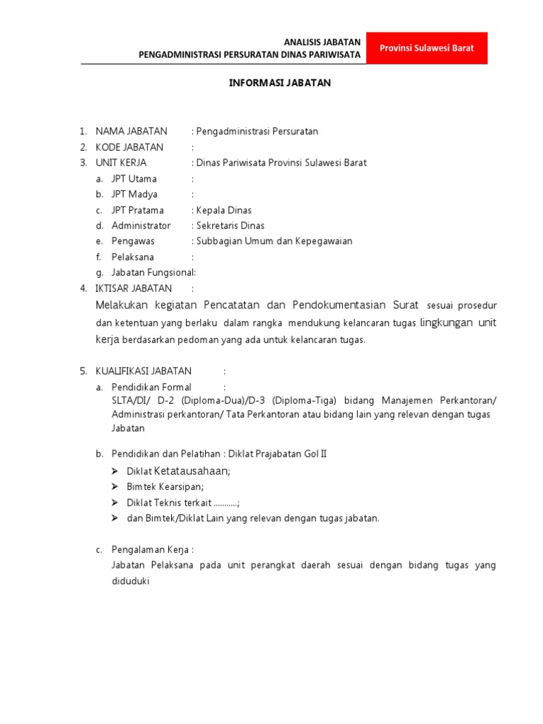 Anjab Pengadministrasi Persuratan | PDF