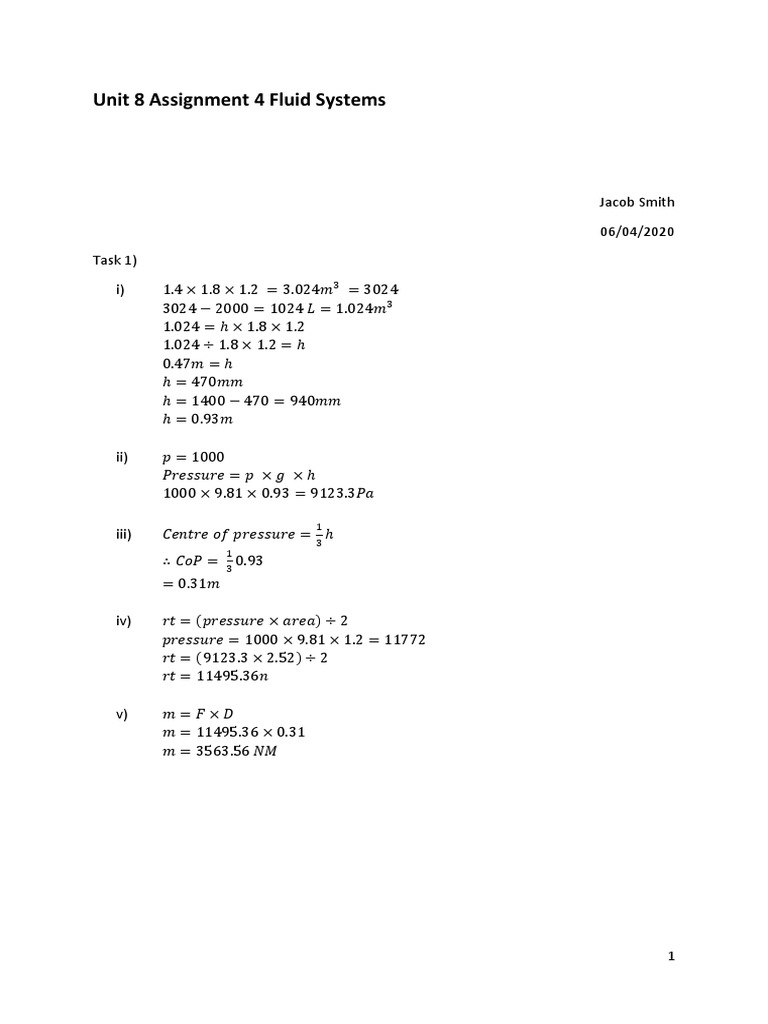 Unit 8 Assignment 4 Fluid Systems Answers | PDF | Density | Buoyancy