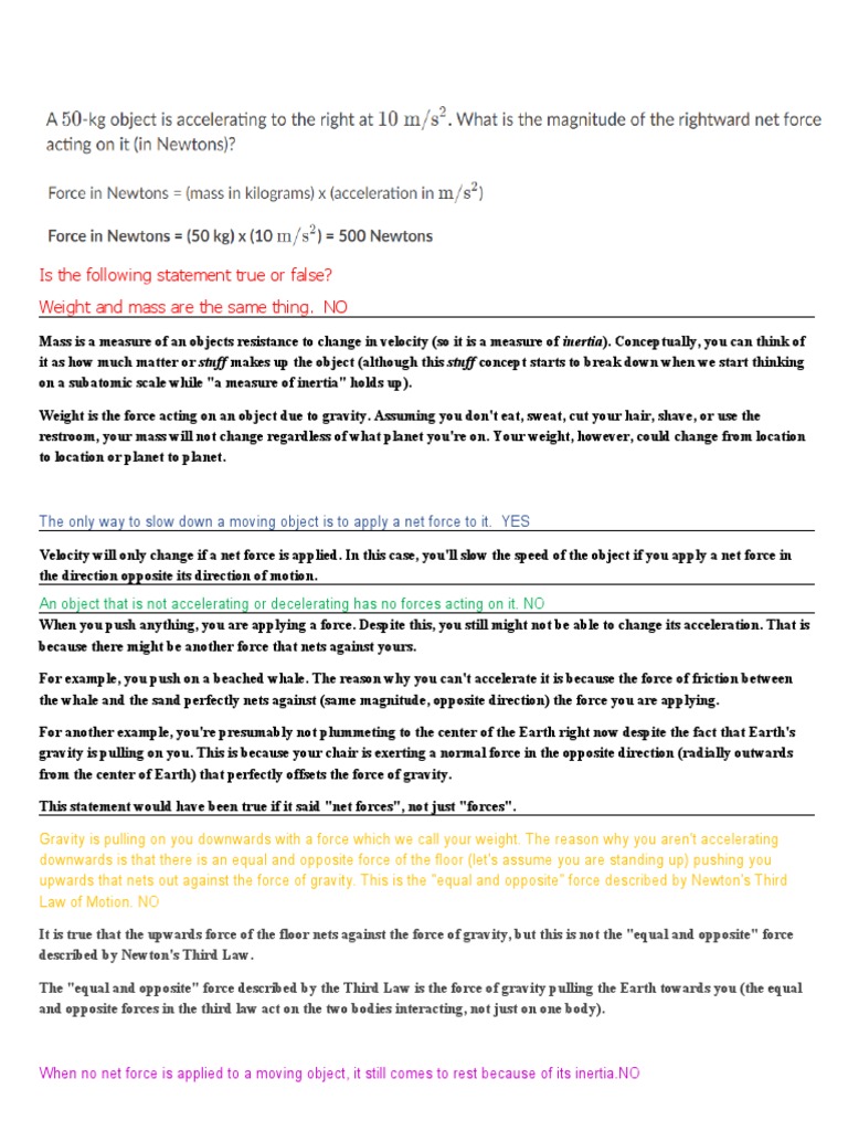 Answer Key To Newtons Laws of Motion | PDF | Force | Newton's Laws Of ...