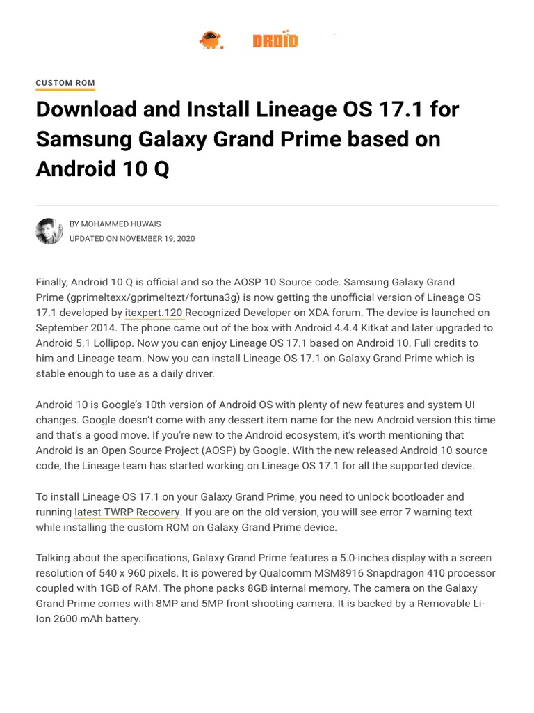 How To Install Lineage OS 17.1 For Galaxy Grand Prime (Android 10 Q) | PDF | Android (Operating ...