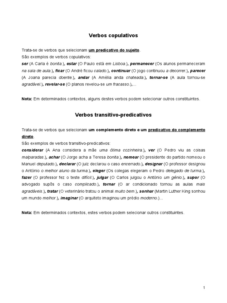 Verbos Copulativos e Transitivo-Predicativos | PDF