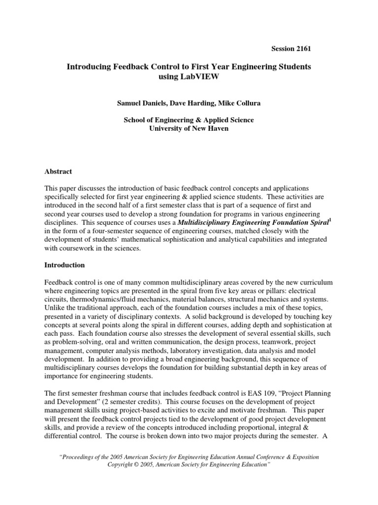 Introducing Feedback Control To First Year Engineering Students Using ...