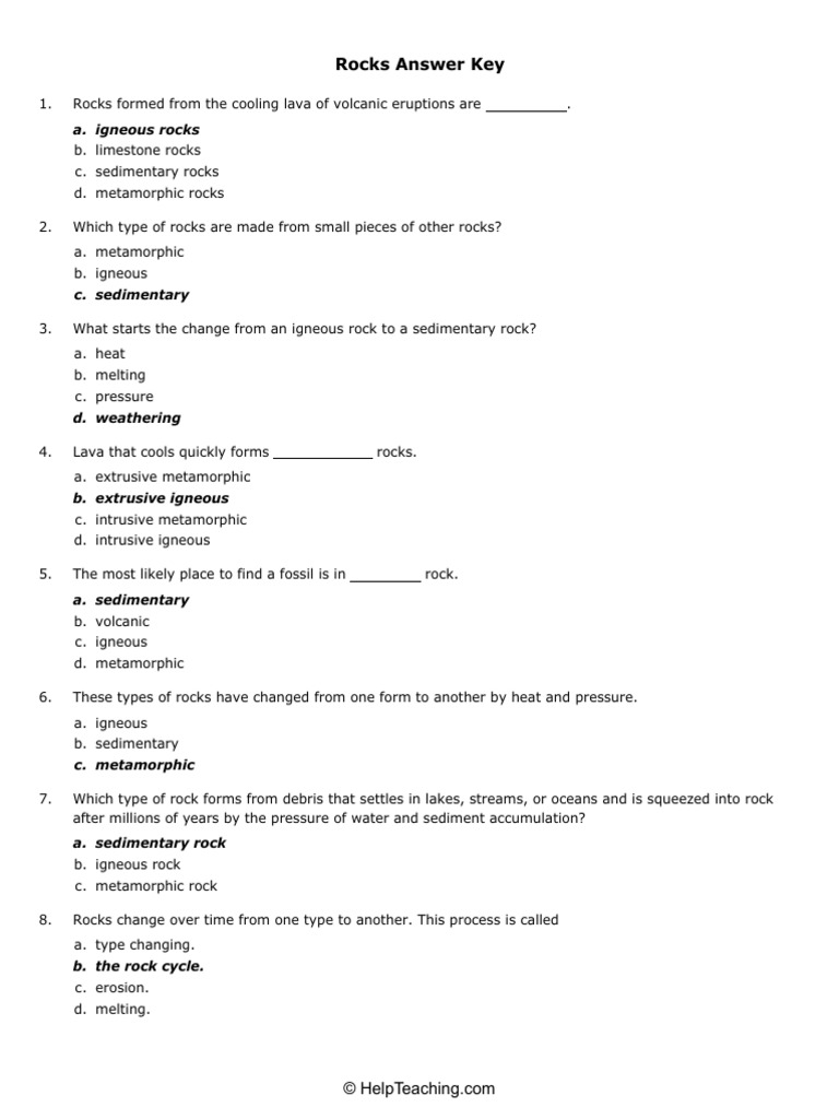 Rocks Answer Key | Download Free PDF | Rock (Geology) | Igneous Rock