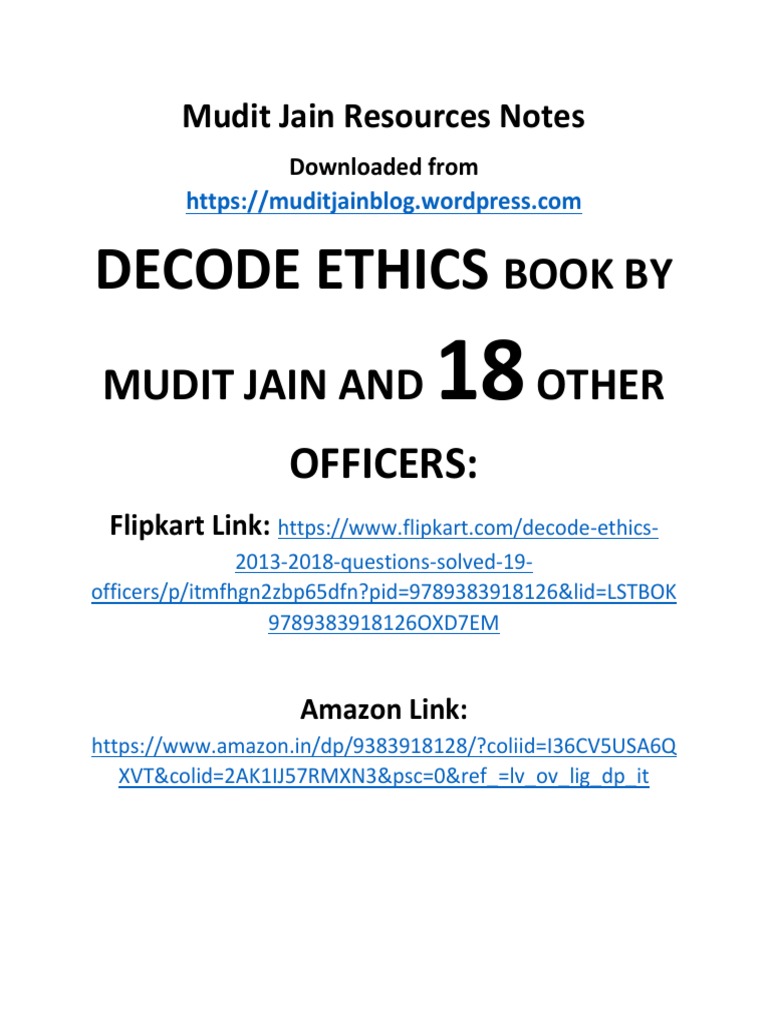 Decode Ethics: Book by Mudit Jain and Other Officers | PDF