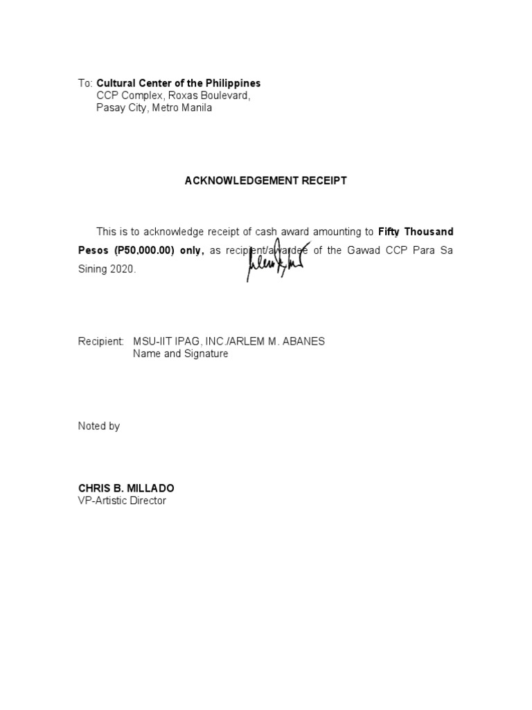 Final Acknowledgement Receipt Withesign | PDF | Travel | Home & Garden