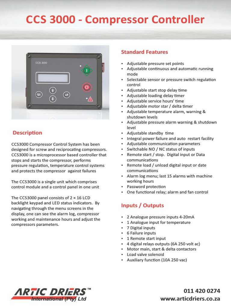 CCS 3000 - Compressor Controller: Standard Features | PDF | Relay ...