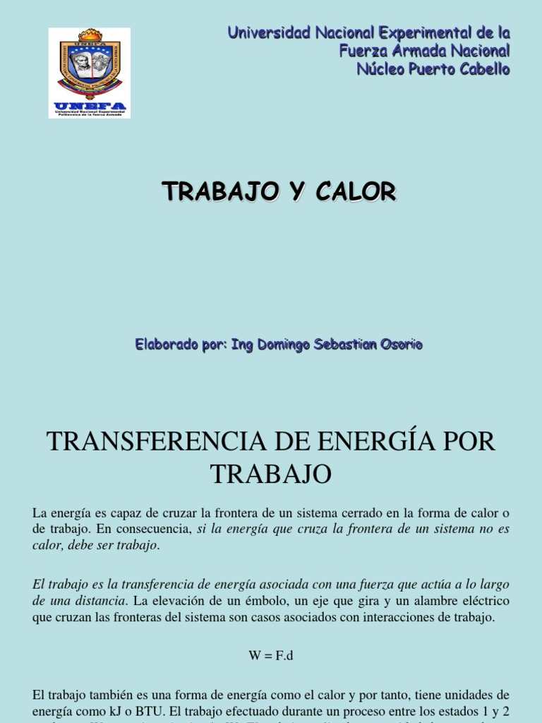 Trabajo y Calor | PDF | Calor | Transferencia de calor