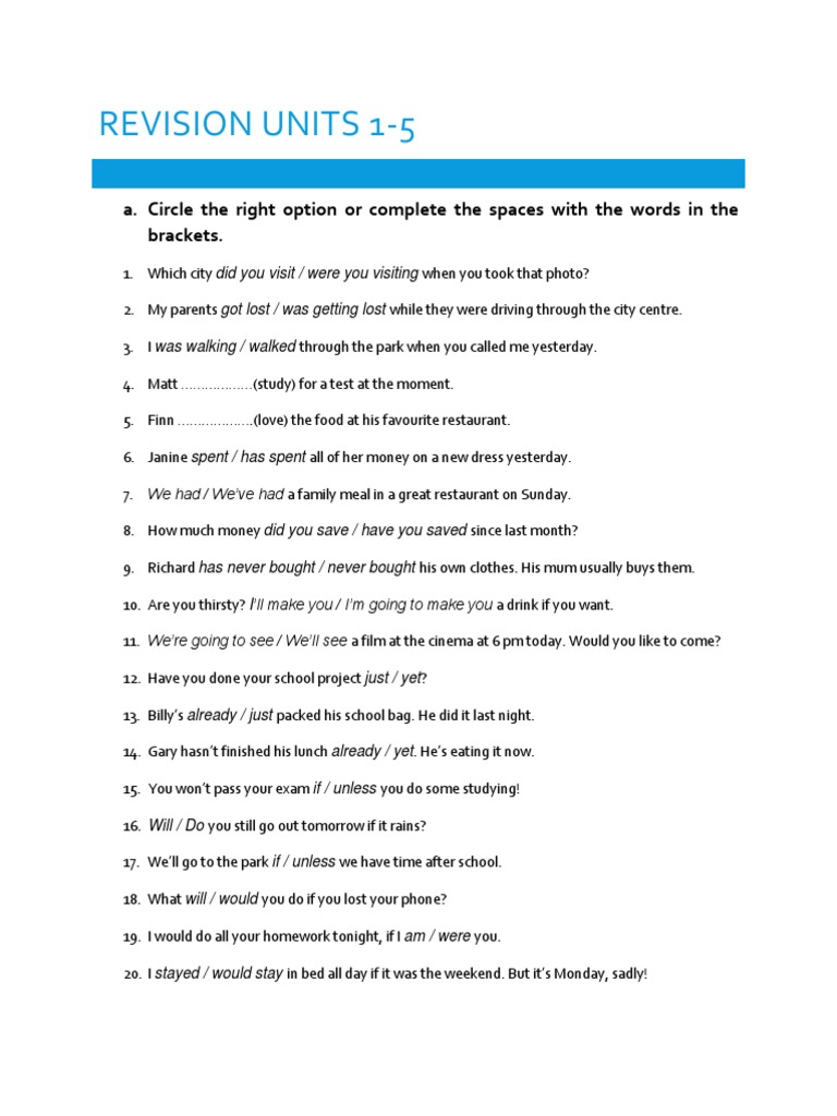 Revision Units 1-5 | PDF