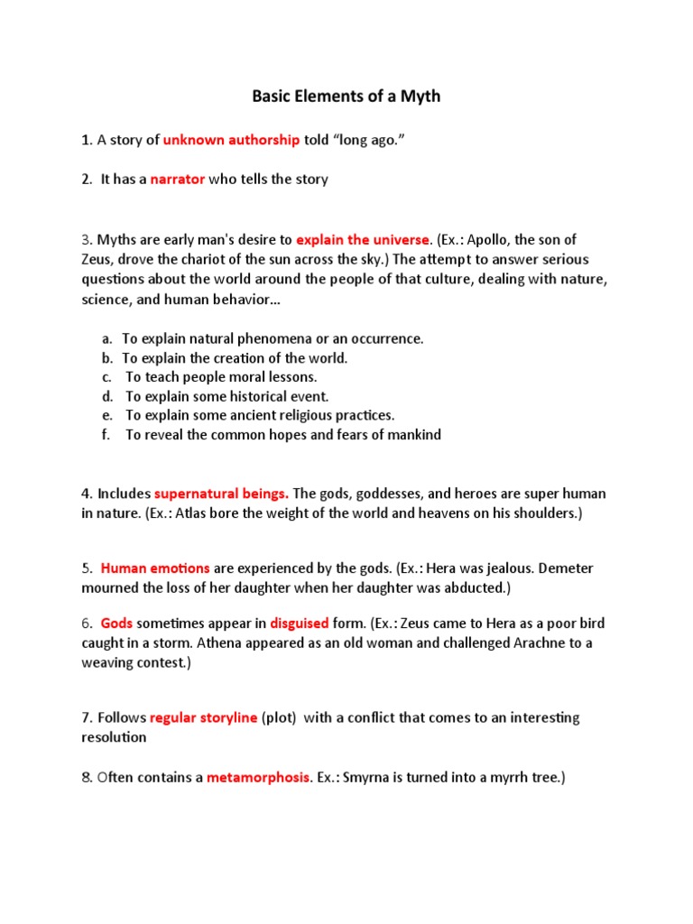 Key Elements of Myths Explained | PDF | Hades | Mythology