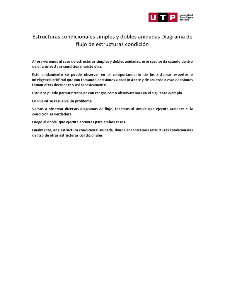 S08 - Estructuras Condicionales Simples y Dobles Anidadas Diagrama de ...