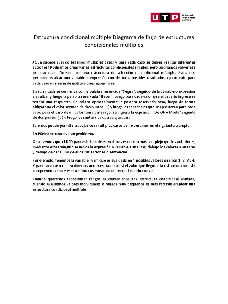 S09 - Estructura Condicional Múltiple Diagrama de Flujo de Estructras ...