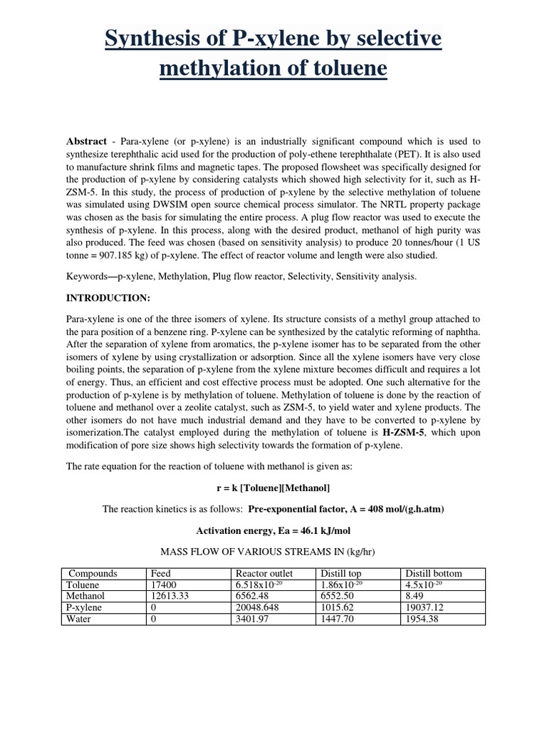 Synthesis of P-Xylene by Selective Methylation of Toluene | PDF ...
