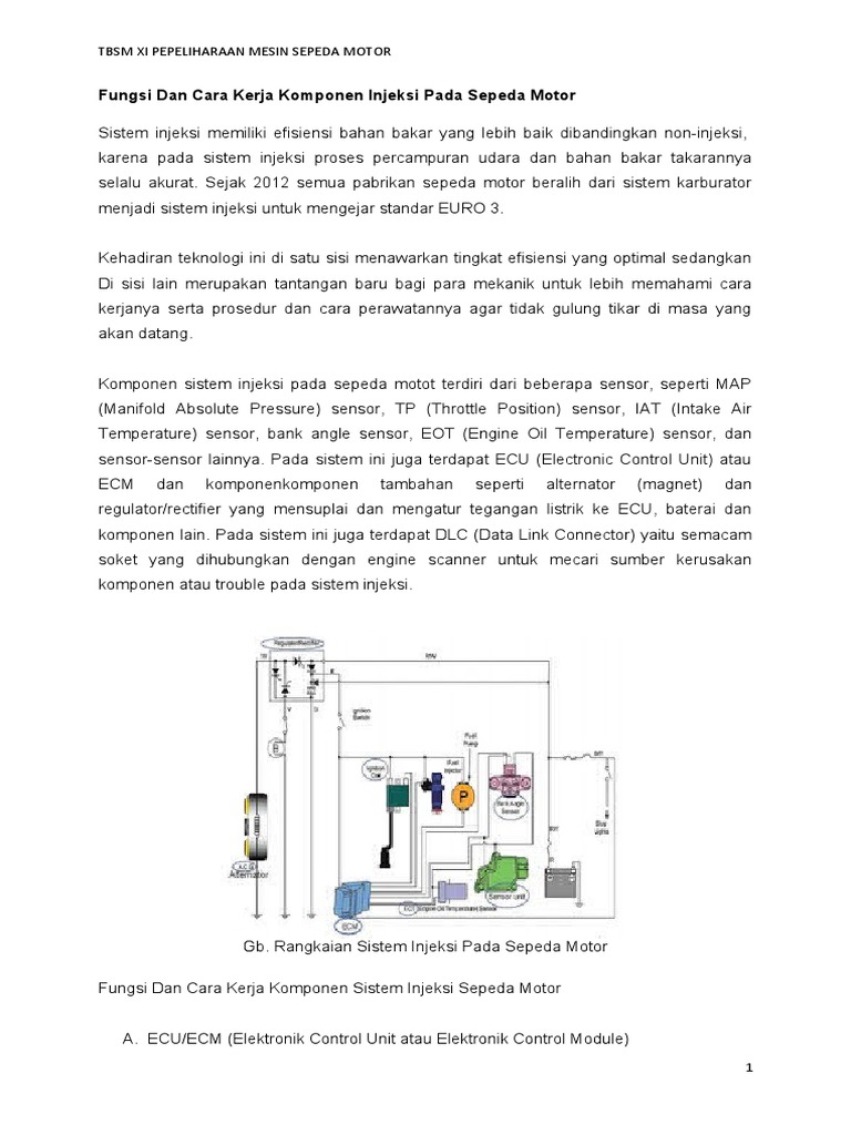 Fungsi Dan Cara Kerja Komponen Injeksi Pada Sepeda Motor | PDF