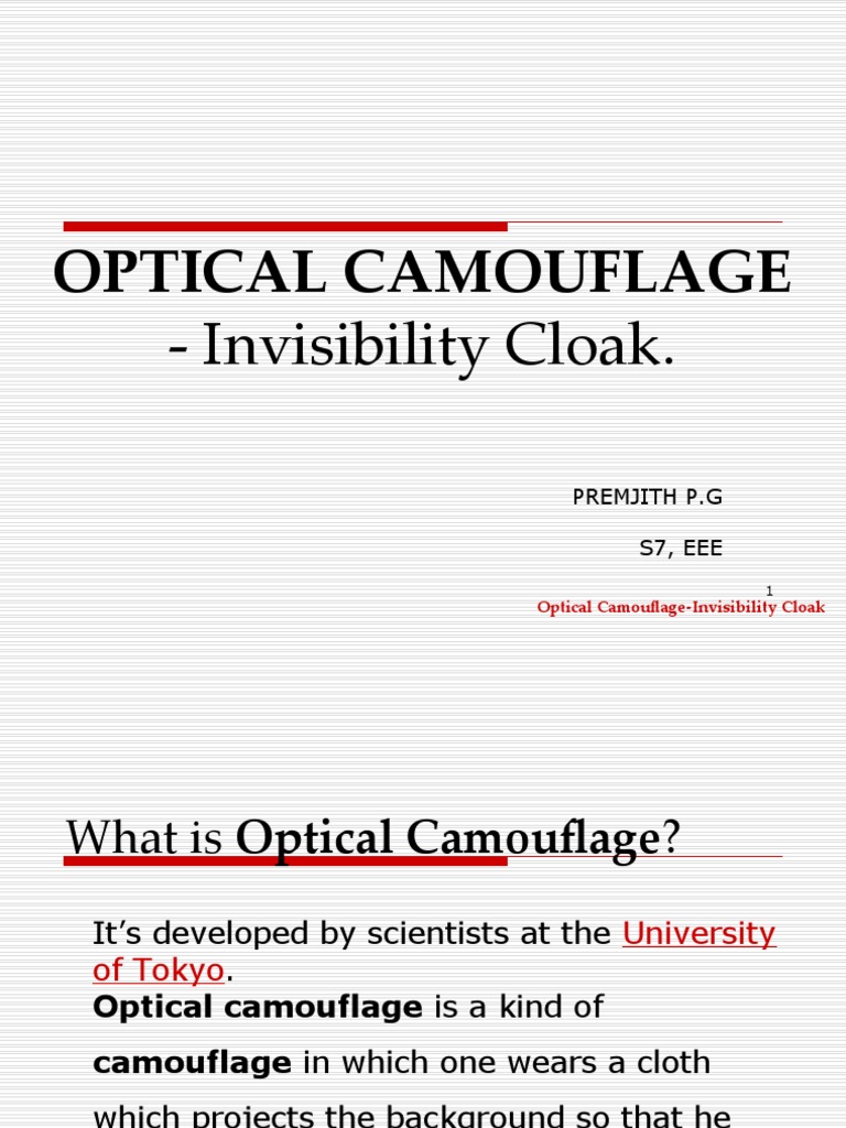 Optical Camouflage: - Invisibility Cloak | PDF | Augmented Reality | Camera
