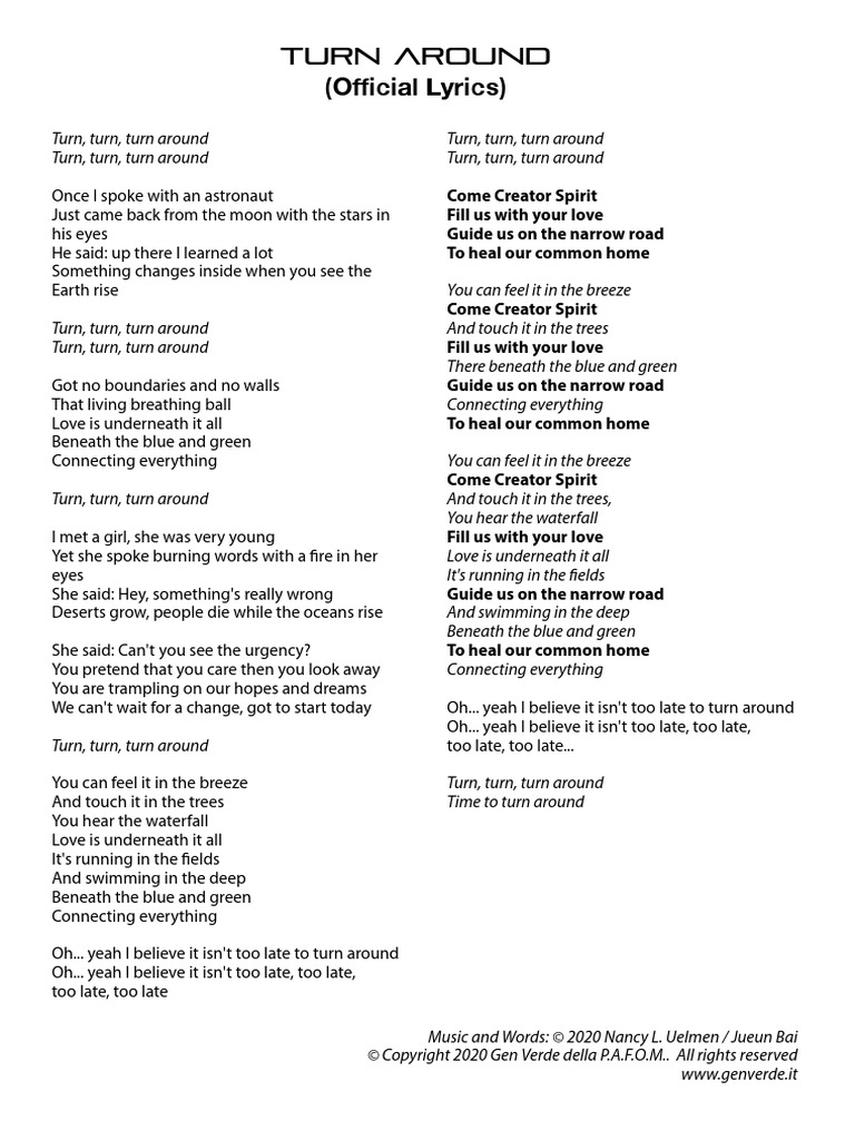 Gen Verde Turn Around (Official Lyrics) | PDF | Language Arts & Discipline
