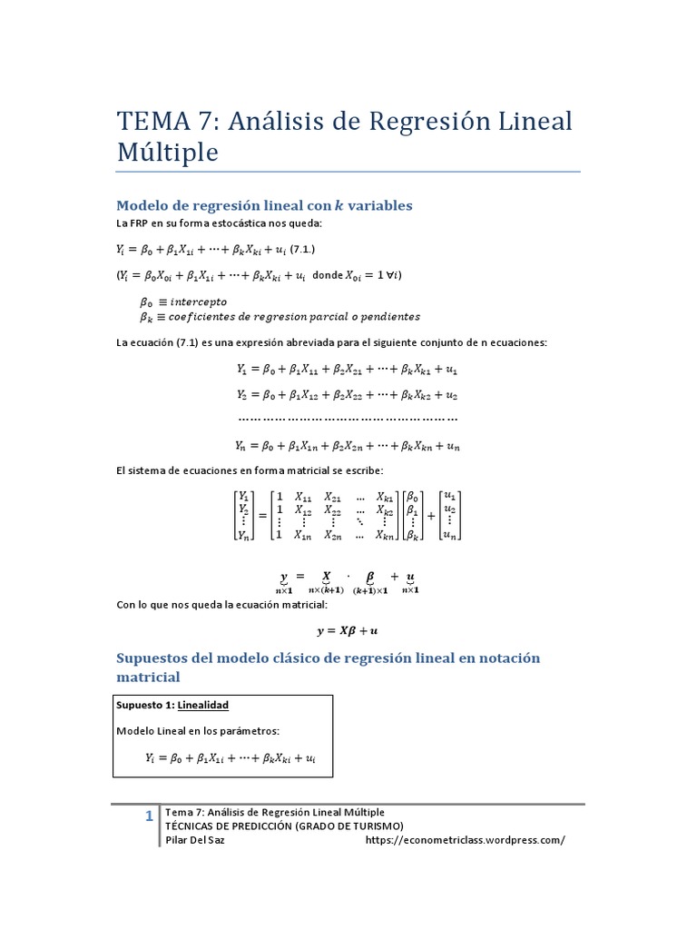 Tema 7 Tecnicas Analisis de Regresion Lineal Multiple | PDF | Mínimos cuadrados ordinarios ...
