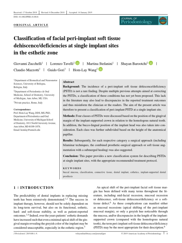 Classification of Facial Peri-Implant Soft Tissue Zucchelli 2019 Col ...