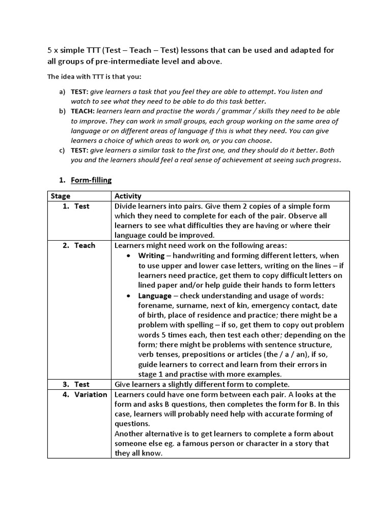 5 X Simple TTT (Test - Teach - Test) Lessons That Can Be Used and ...