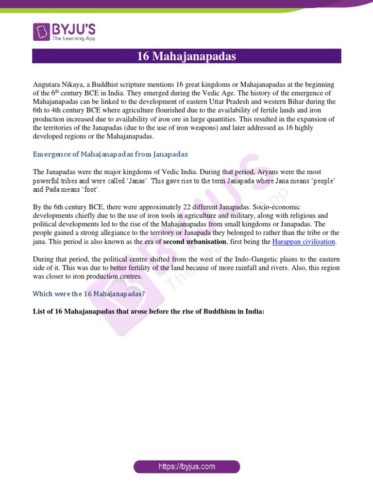 16 Mahajanapadas: Emergence of Mahajanapadas From Janapadas | PDF ...