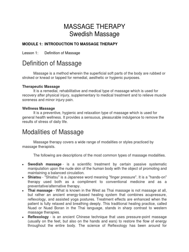 Definition of Massage: Massage Therapy Swedish Massage | PDF ...
