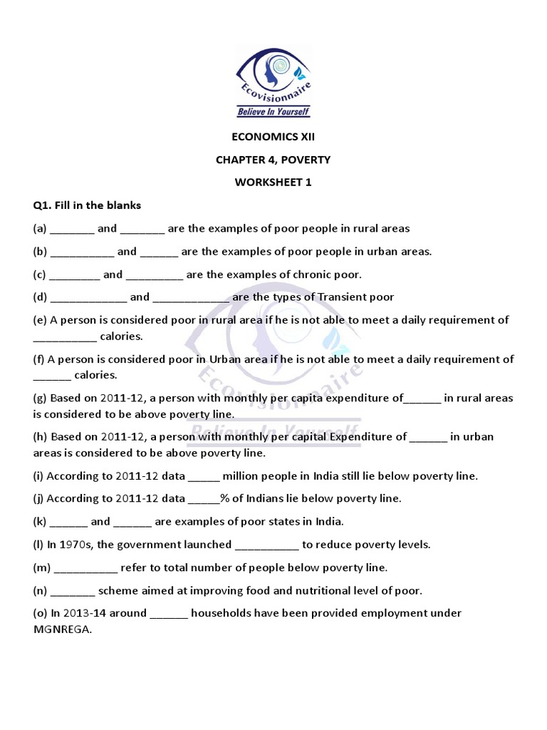 Chapter 4 Poverty Worksheet 1 4 | PDF | Poverty | Poverty & Homelessness
