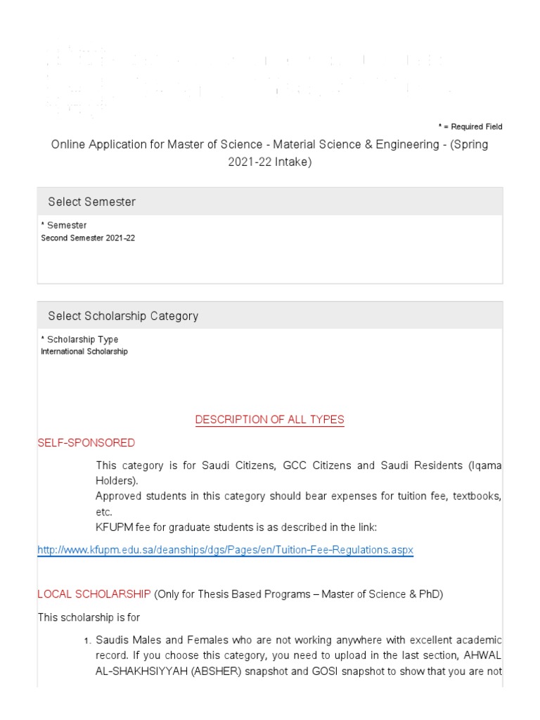 KFUPM MSc Materials Science Admission | PDF | Travel Visa | Thesis