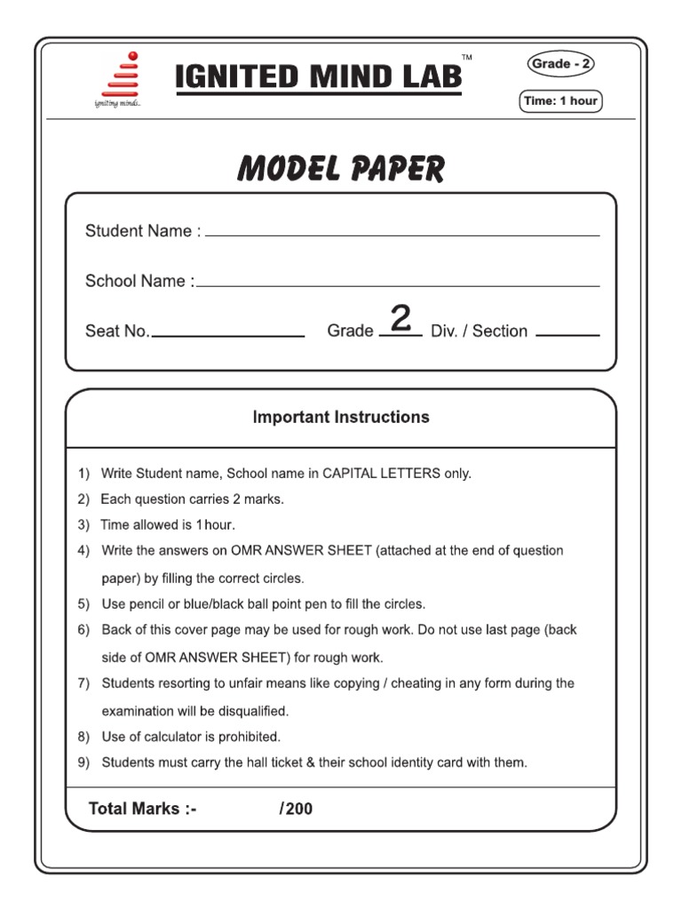Grade 2 Maths Model Question Paper | PDF | Mathematics