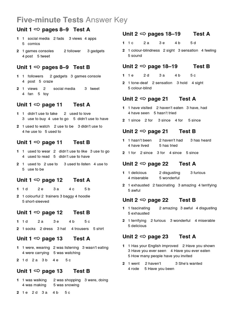 English Test Answer Key | PDF