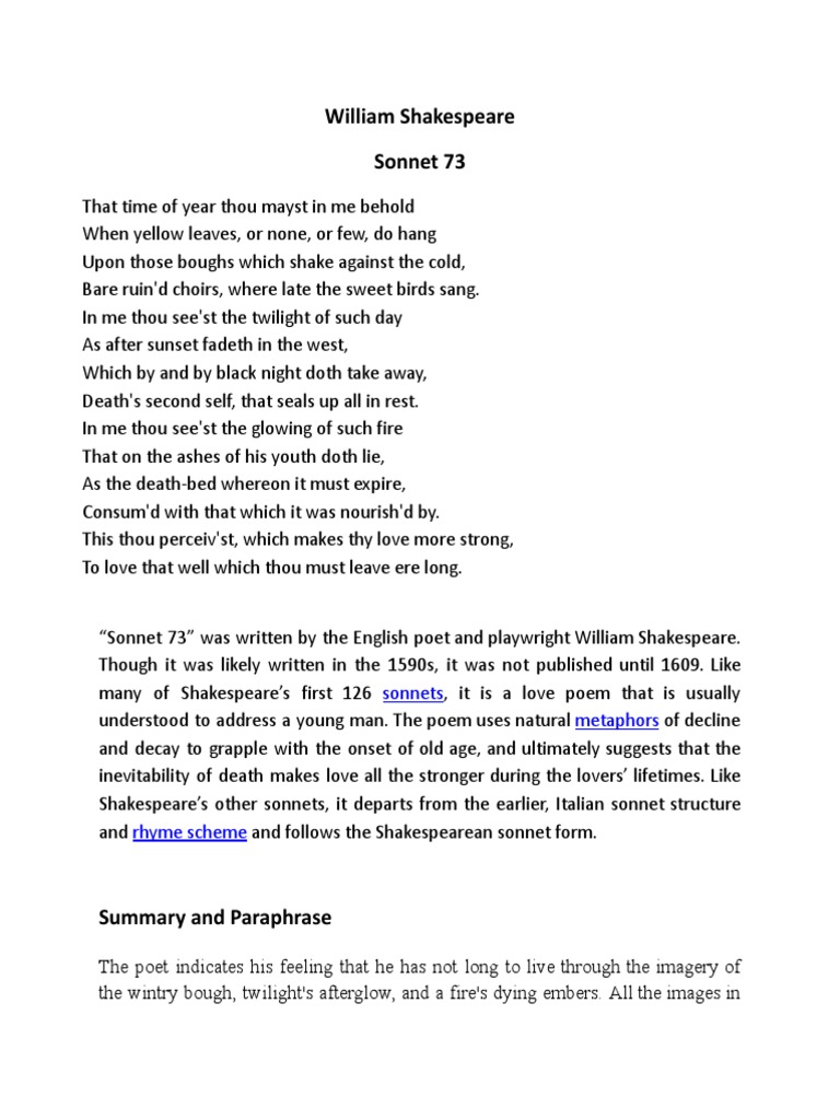 William Shakespeare Sonnet 73 | PDF | Poetic Form | Poetry