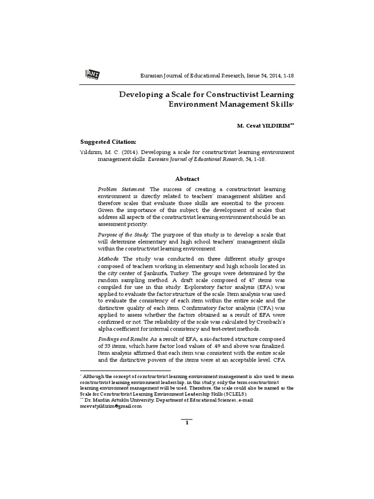 Developing A Scale For Constructivist Learning Environment | PDF ...