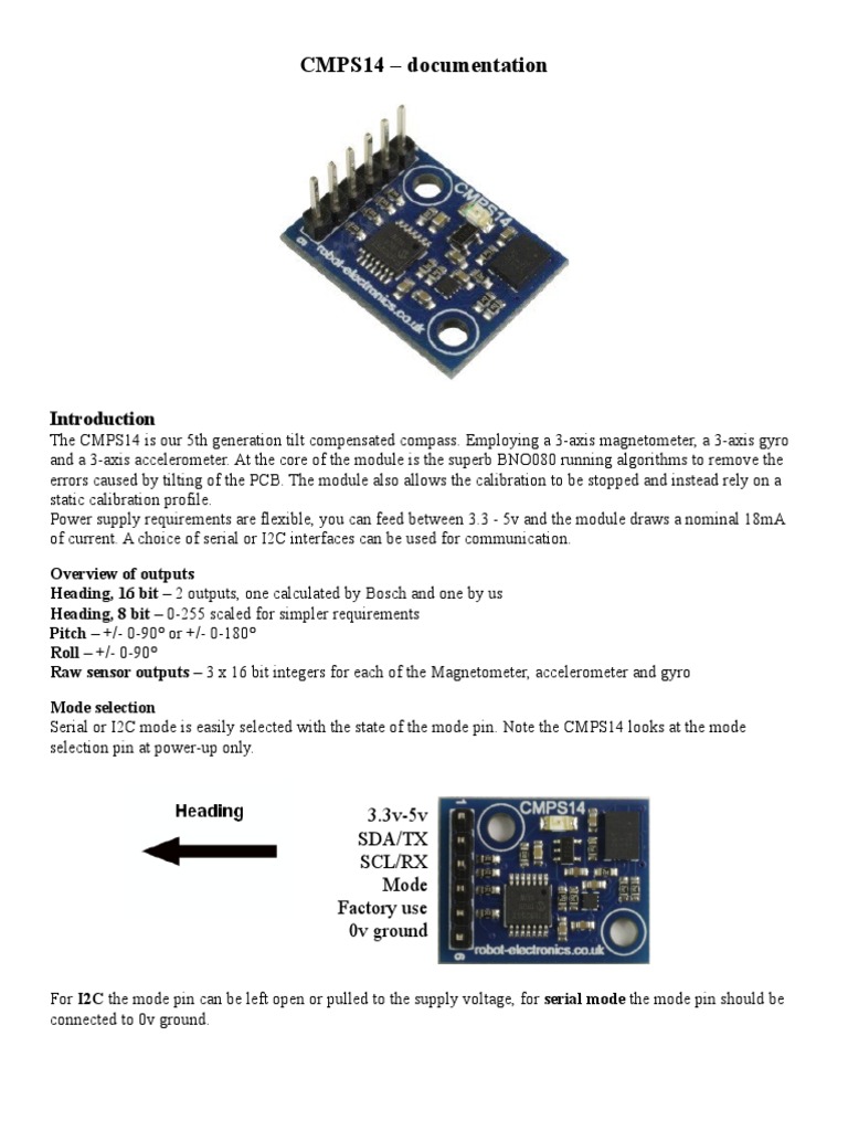 CMPS14 - Documentation: 3.3v-5v Sda/Tx SCL/RX Mode Factory Use 0v ...