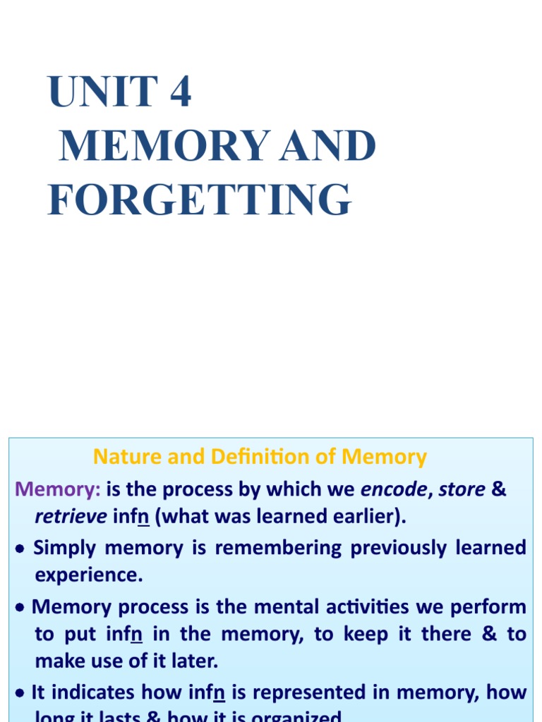 Unit 4 Memory and Forgetting | Download Free PDF | Memory | Recall (Memory)