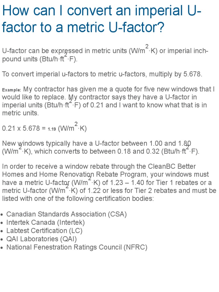 How Can I Convert An Imperial U-Factor To A Metric U-Factor - Better ...