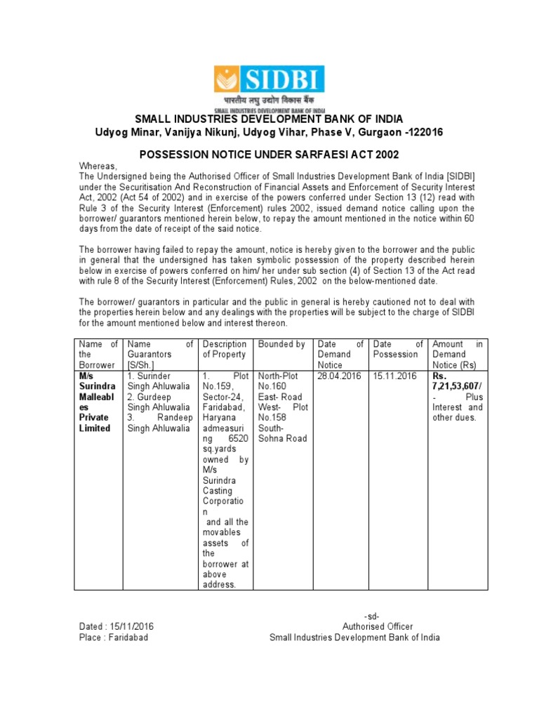 Possession Notice English | PDF | Security Interest | Business Law
