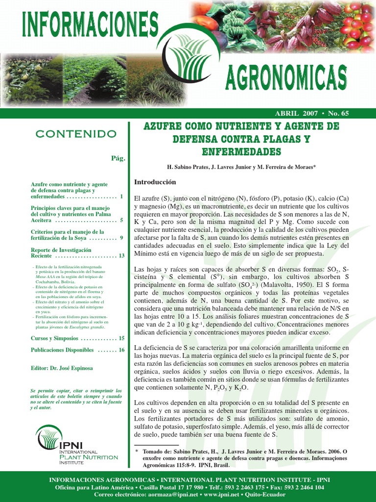 Azufre Como Defensa Contra Plagas y Enfermedades | PDF | Fertilizante | Agricultura